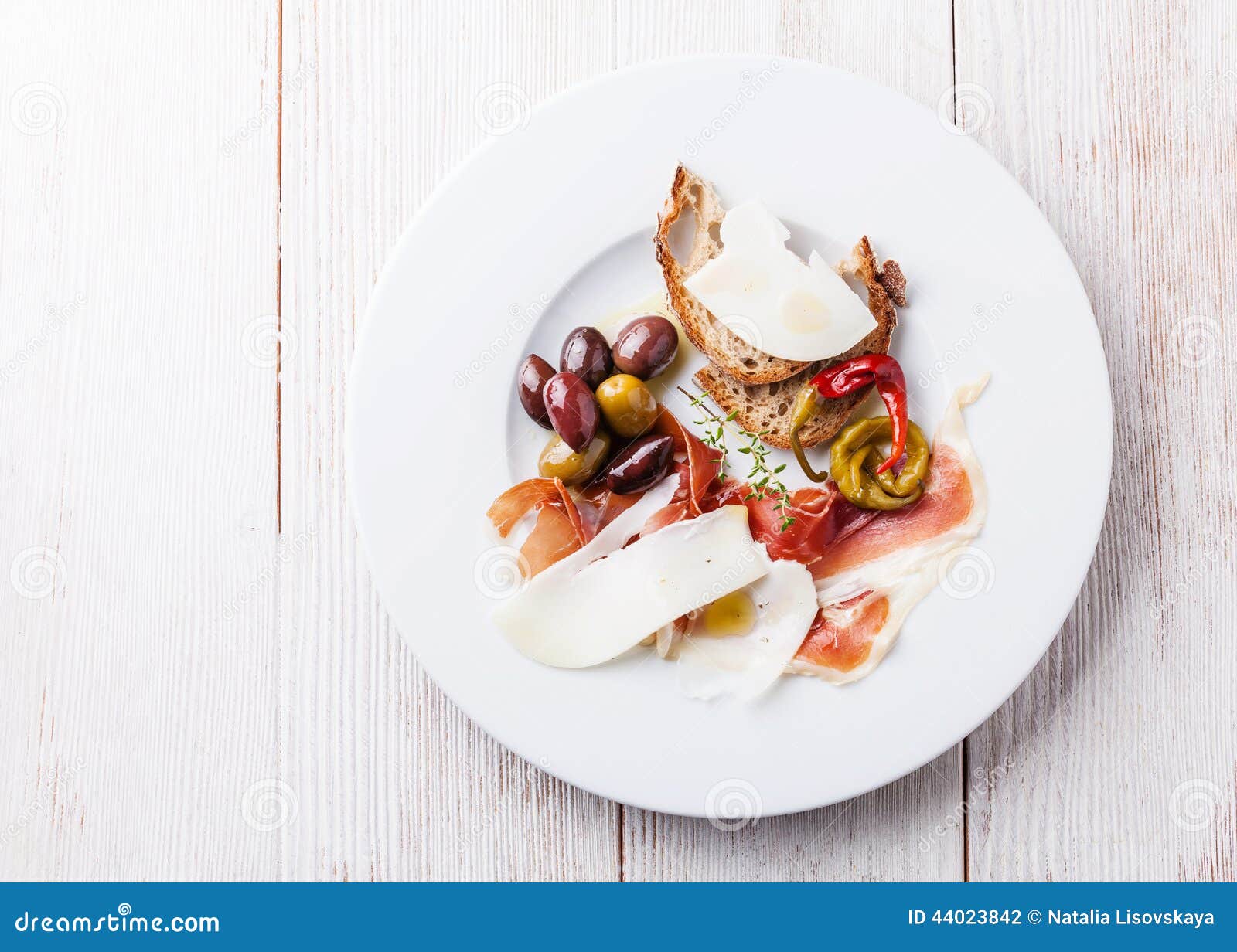 Appetizer with Ham, Cheese and Olives Stock Photo - Image of plate ...