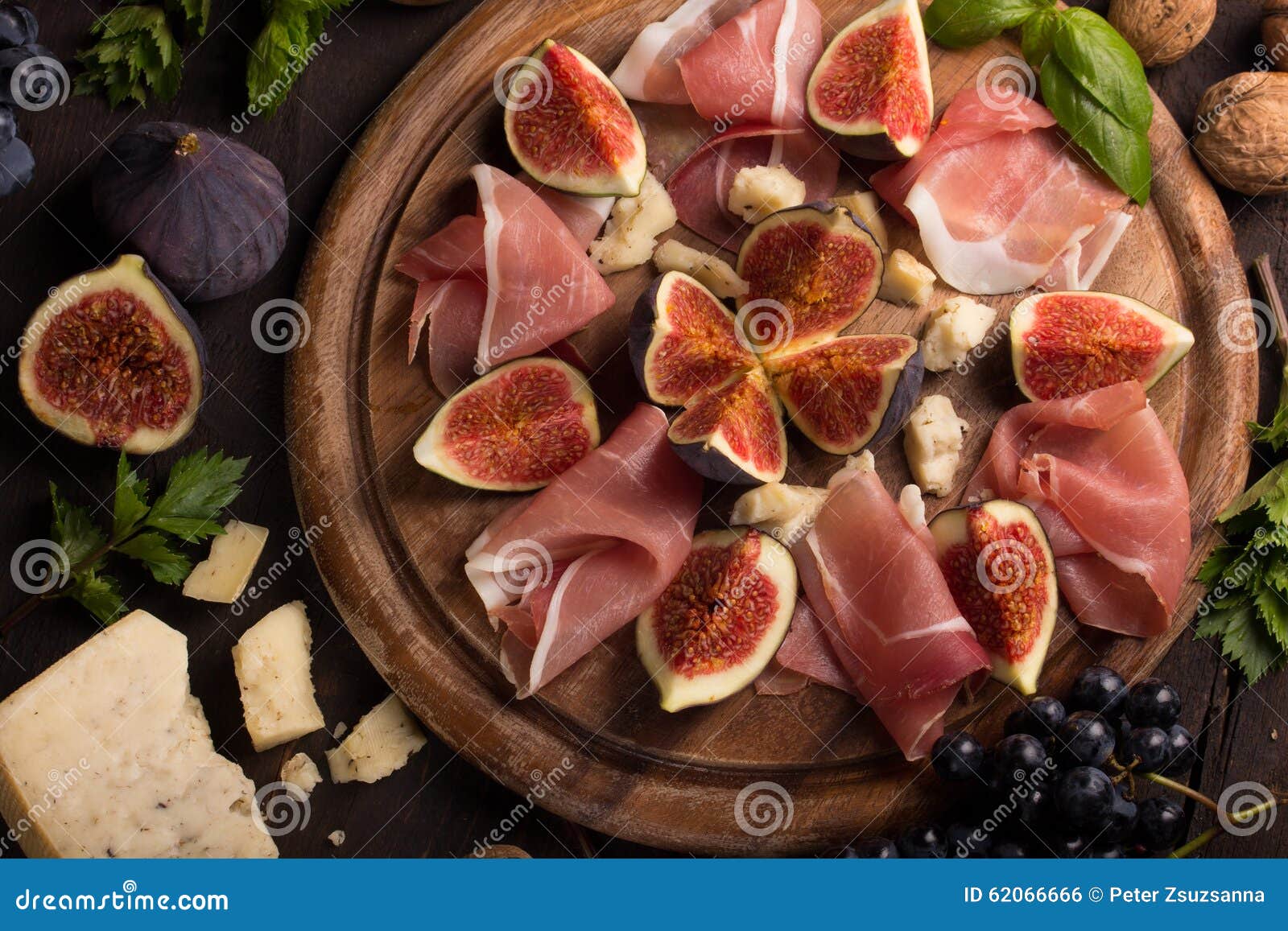 Appetizer with ham and fig stock photo. Image of rustic - 62066666