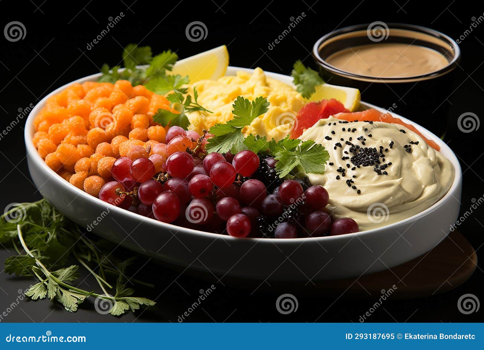 Appetizer Hummus, in a Plate Decorated with Fruit. Sesame Paste, Sauce ...