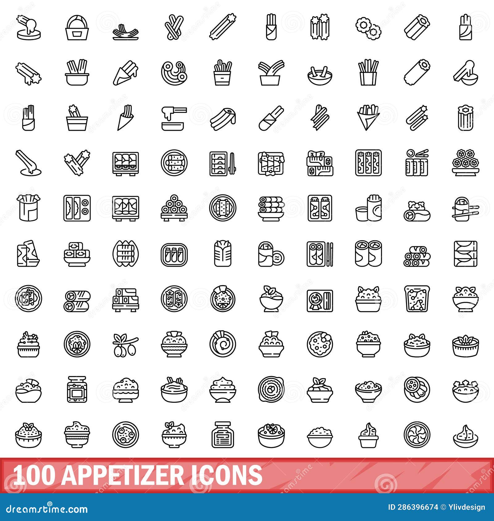 100 Appetizer Icons Set, Outline Style Stock Illustration ...
