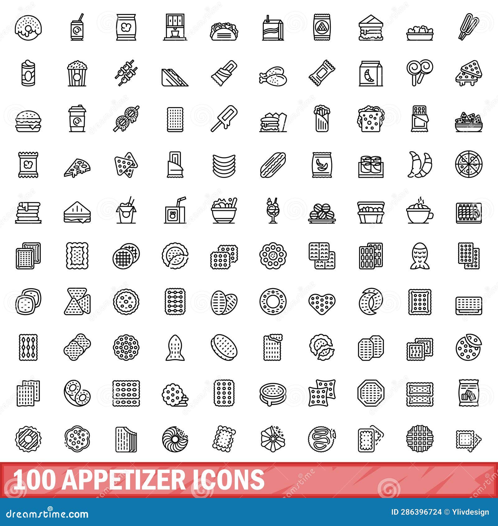 100 Appetizer Icons Set, Outline Style Stock Illustration ...