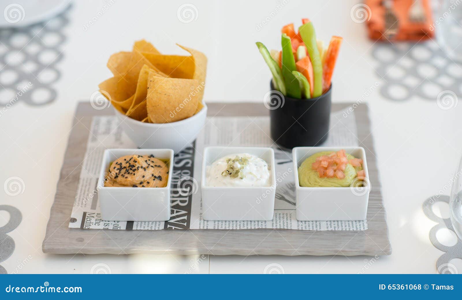 Appetizer plate stock photo. Image of dips, chips, vegetable - 65361068