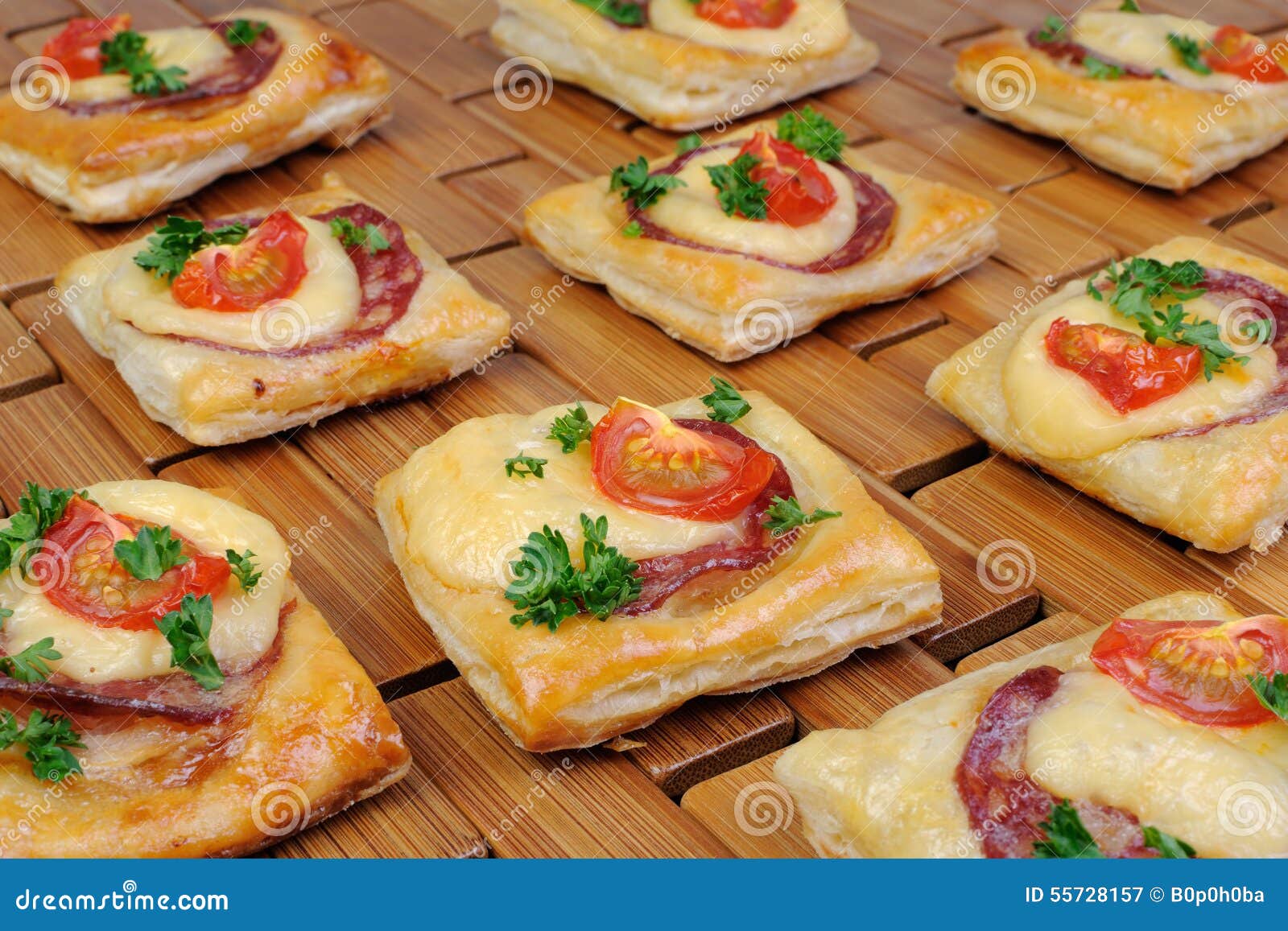 Appetizer of Puff Pastry with Salami Stock Image - Image of brunch ...