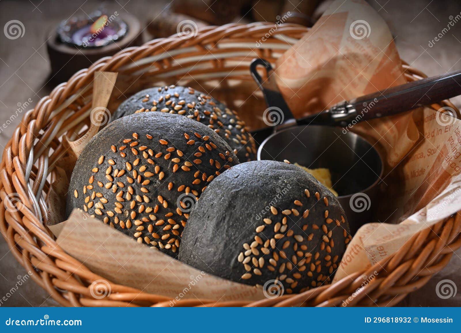 Appetizer Rye Black Bread Basket Stock Photo - Image of calabra, black ...