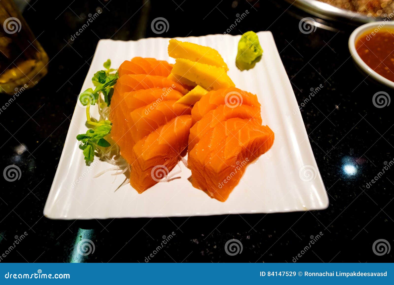 Appetizer Salmon Sashimi on White Dish Stock Image - Image of meal ...