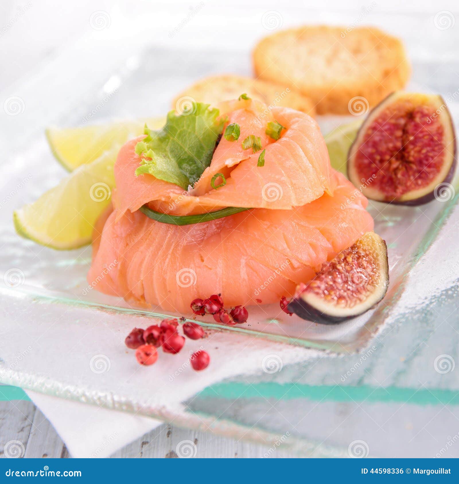 Appetizer, Smoked Salmon and Fresh Fig Stock Photo - Image of roll ...
