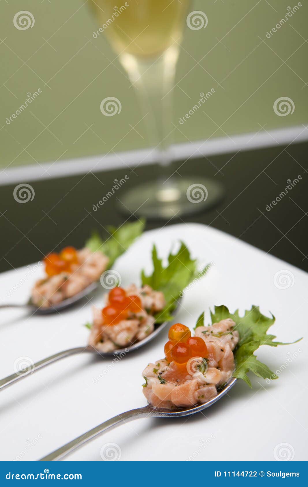 Appetizer of Wild Salmon Tartare Spoons Stock Photo - Image of gourmet ...