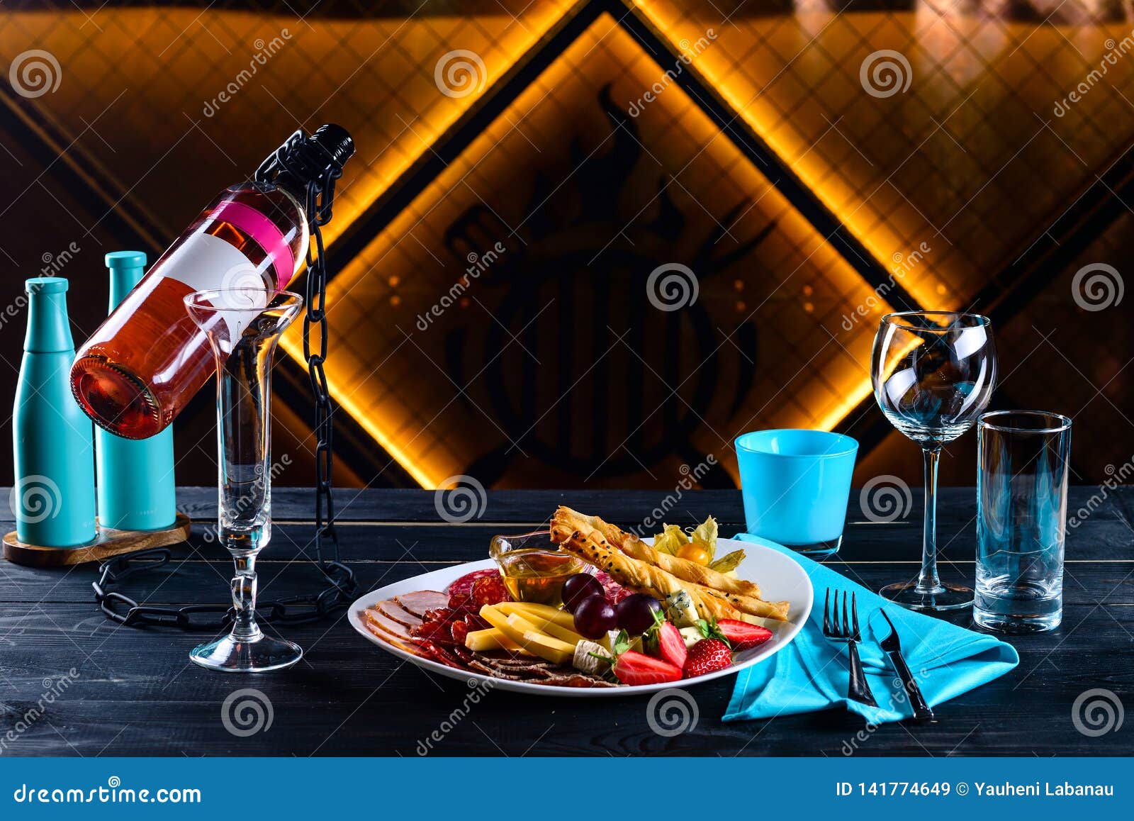 Appetizer and Wine for a Romantic Evening in a Restaurant Stock Image ...