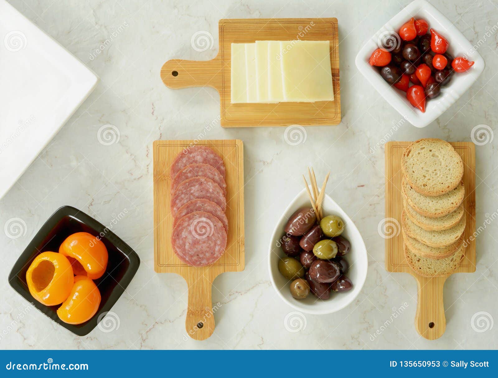 Appetizers in flat lay stock image. Image of appetizer - 135650953
