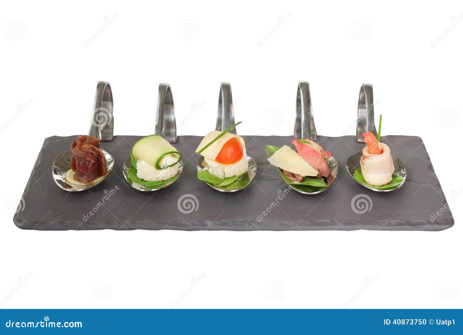 Appetizers on party spoons stock photo. Image of group - 40873750