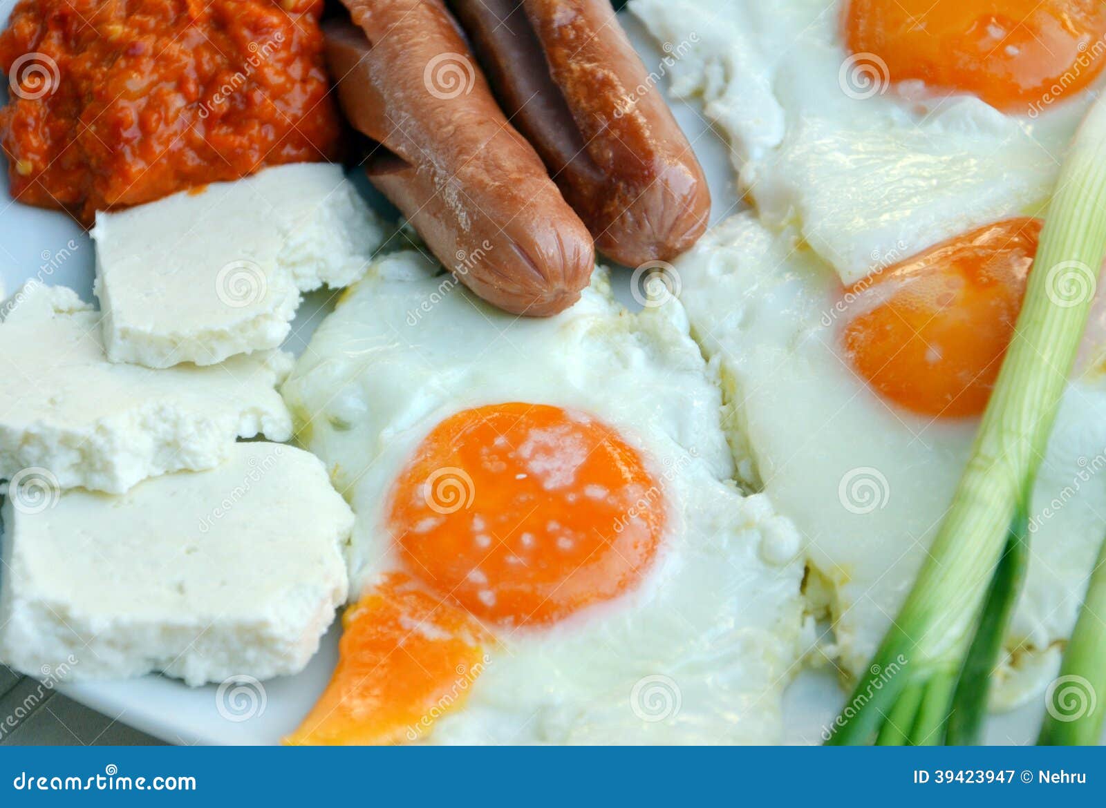 Appetizing Breakfast with Fried Sausages Stock Image - Image of ...