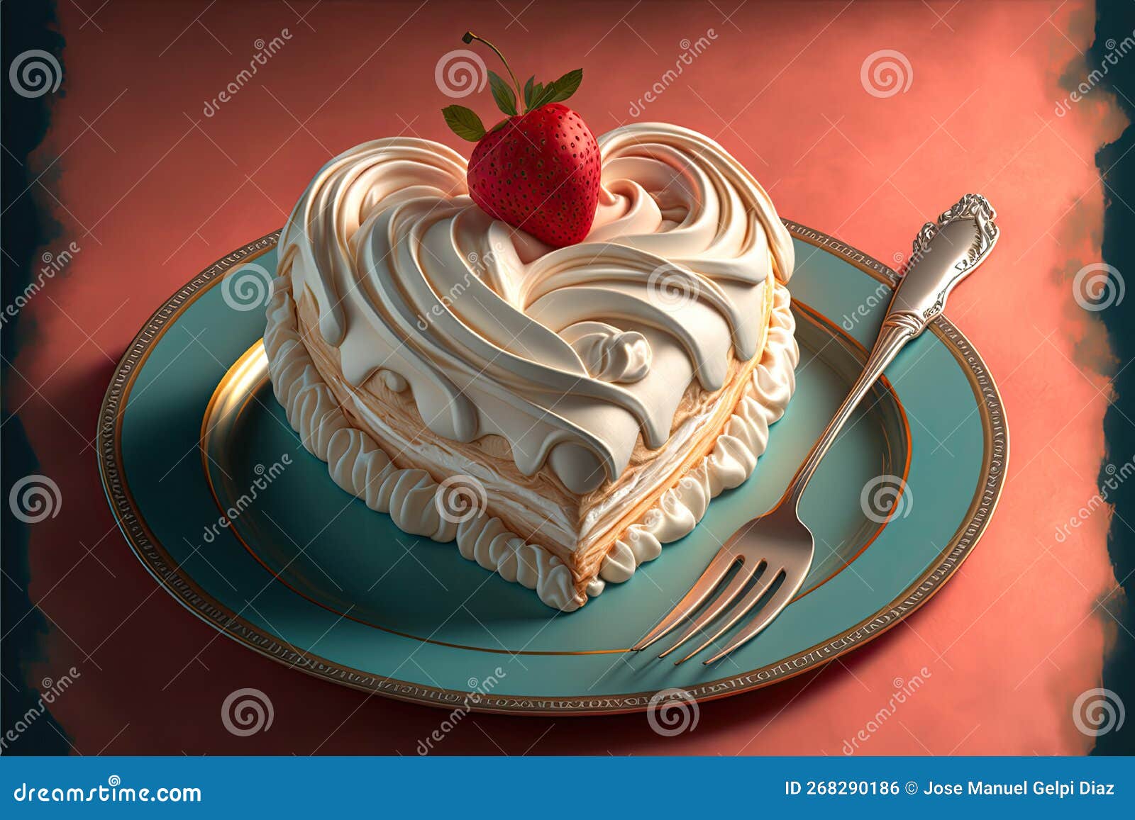 Appetizing Cake Covered in Cream Close Up on a Plate. Generative AI ...