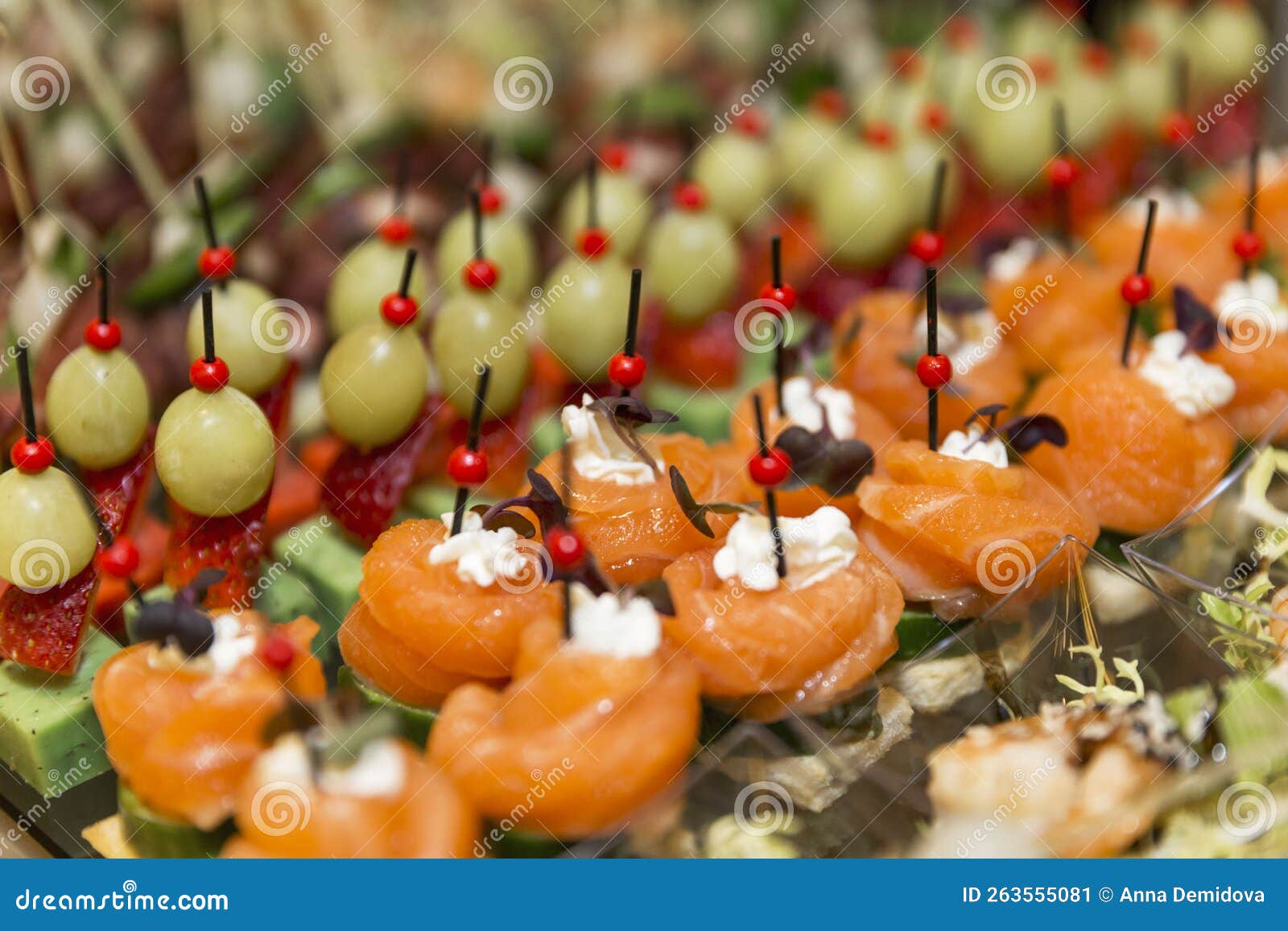 Appetizing Canapes with Fish on the Buffet Table. Catering for Holidays ...