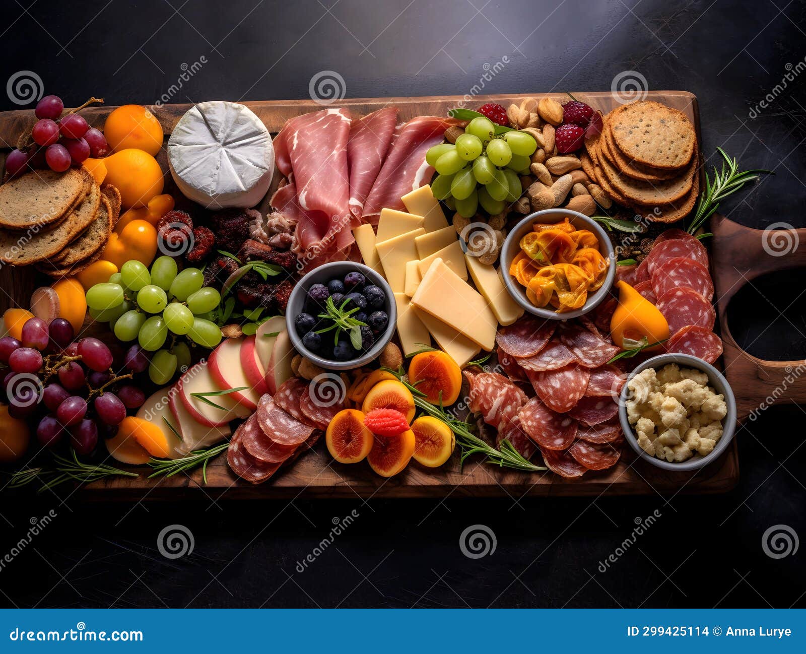 Charcuterie Board With Different Types Of Meats, Cheeses And Fruits ...