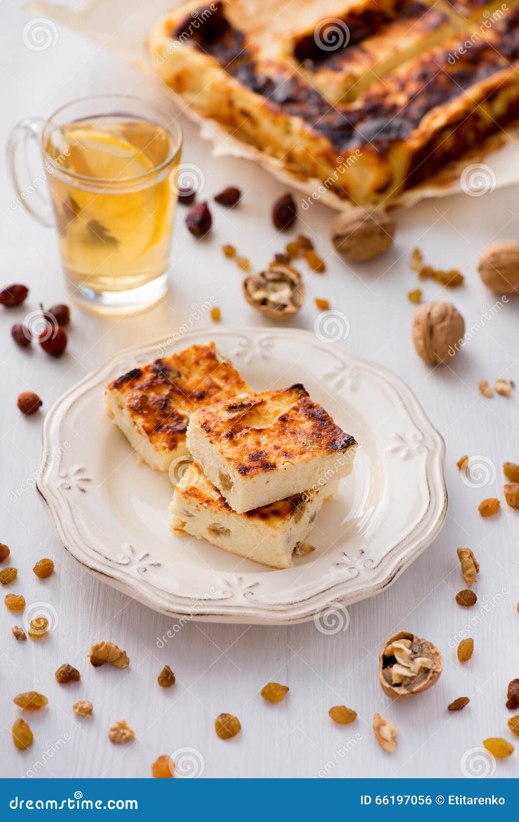 Appetizing Cottage Cheese Pie with Raisins Stock Photo - Image of nuts ...