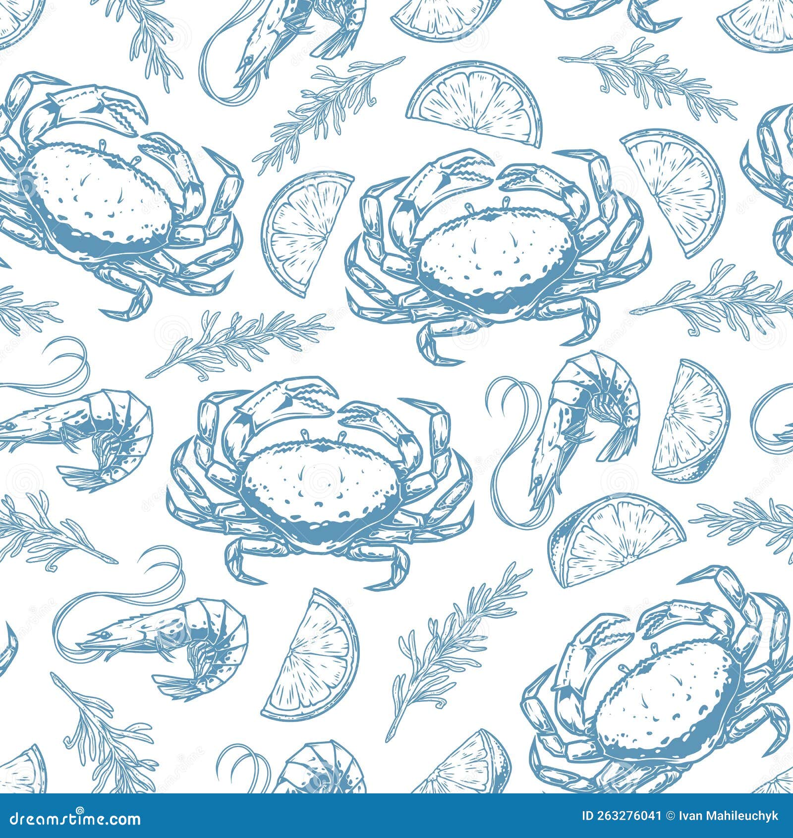 Appetizing Crab Seamless Pattern Monochrome Stock Vector - Illustration ...