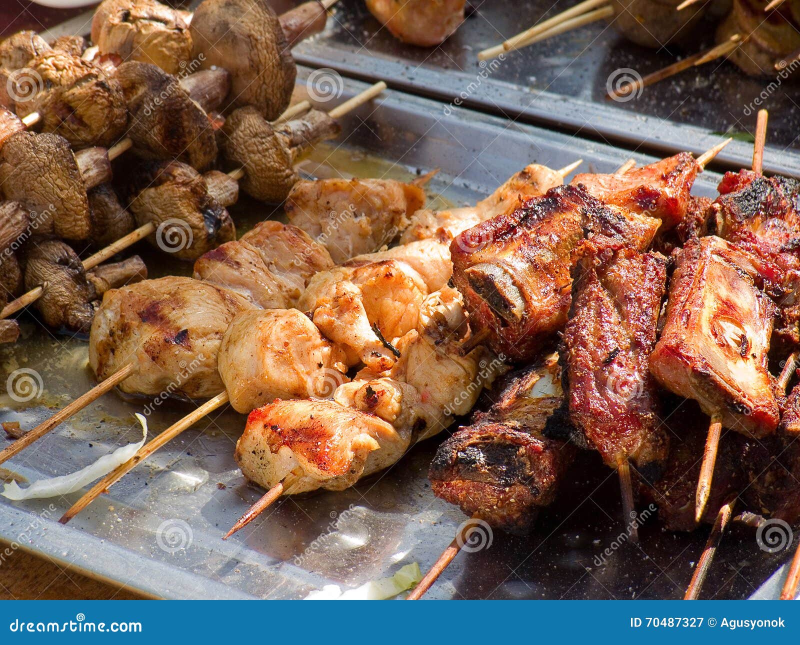 Appetizing Delicious Fried Meat on a Barbecue Grill Outdoors. Stock ...