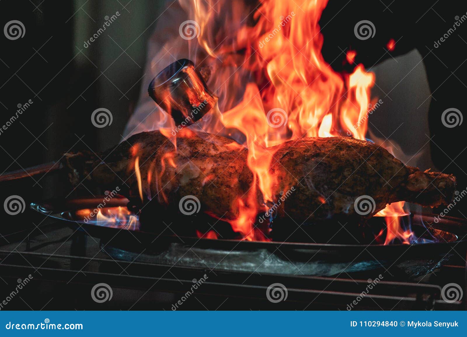 Appetizing Grilled Meat on Fire Close-up. Beautiful Presentation of the ...