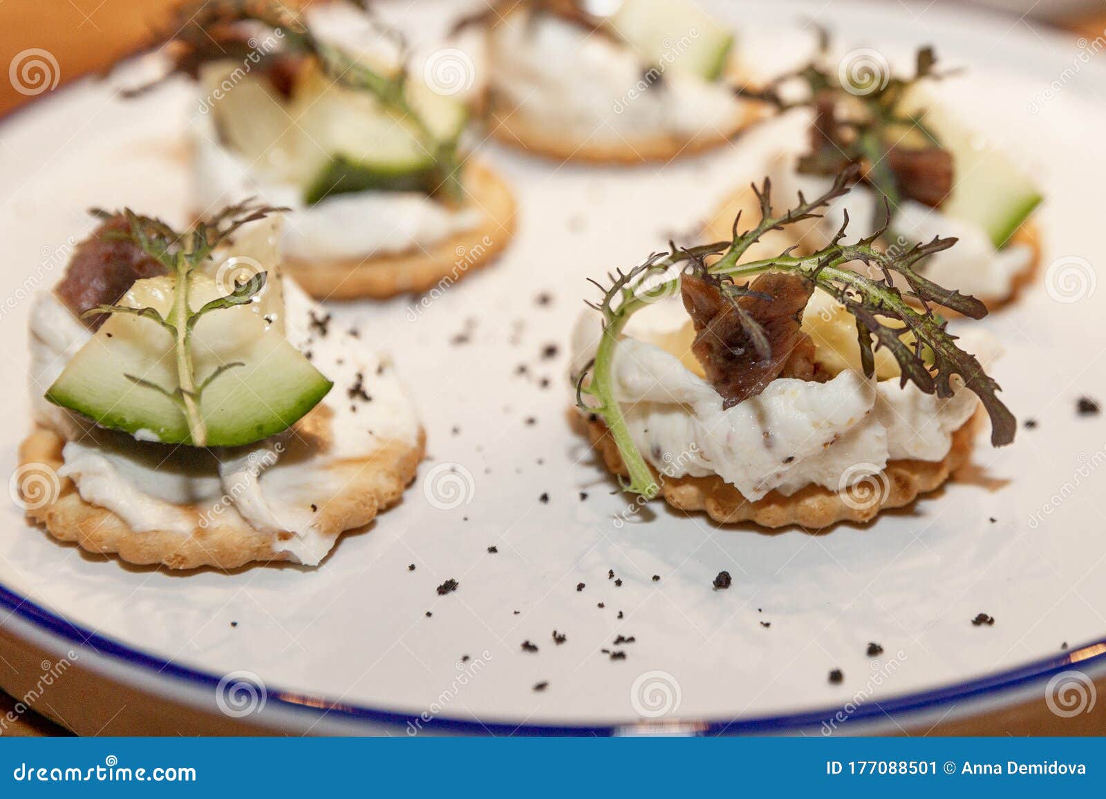 Little Canapes With Tuna And Caper, Tomato And Mozarella, Salmon And ...