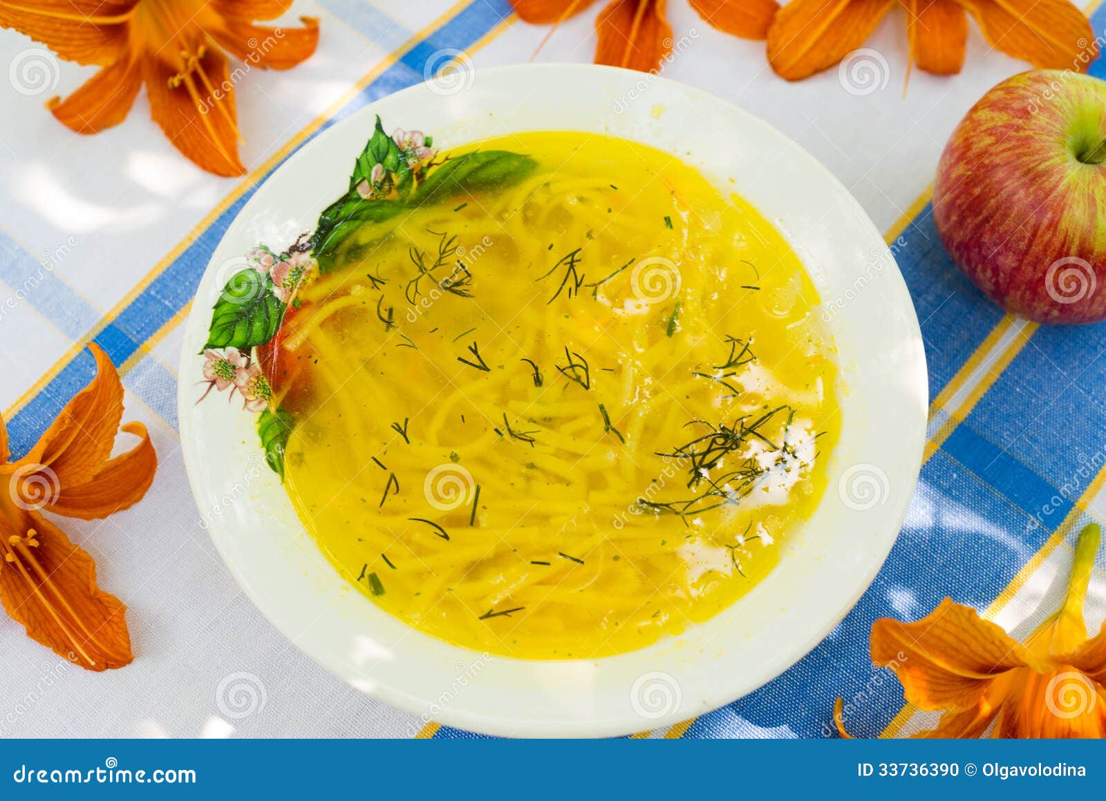 Appetizing Noodles in Chicken Broth Stock Photo - Image of food ...