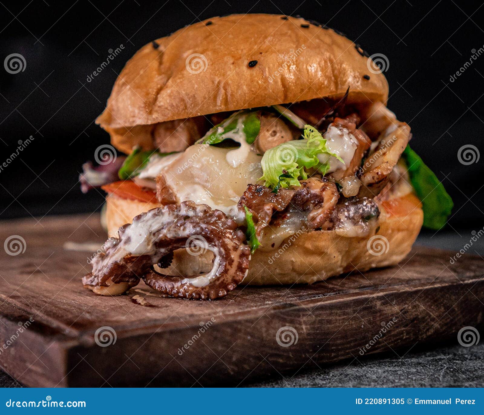 Appetizing Octopus and Jack Cheese Burger Stock Image - Image of ...