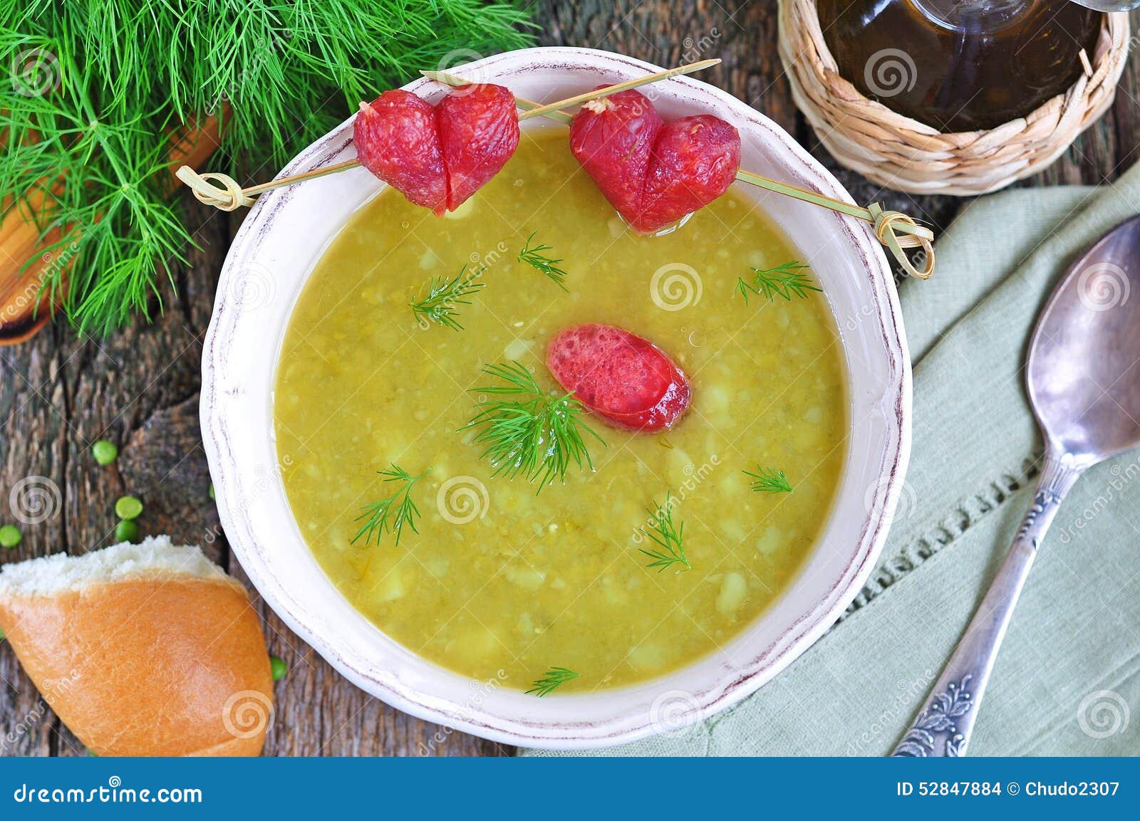 Appetizing Pea Soup with Bacon and Sausage Stock Photo - Image of food ...