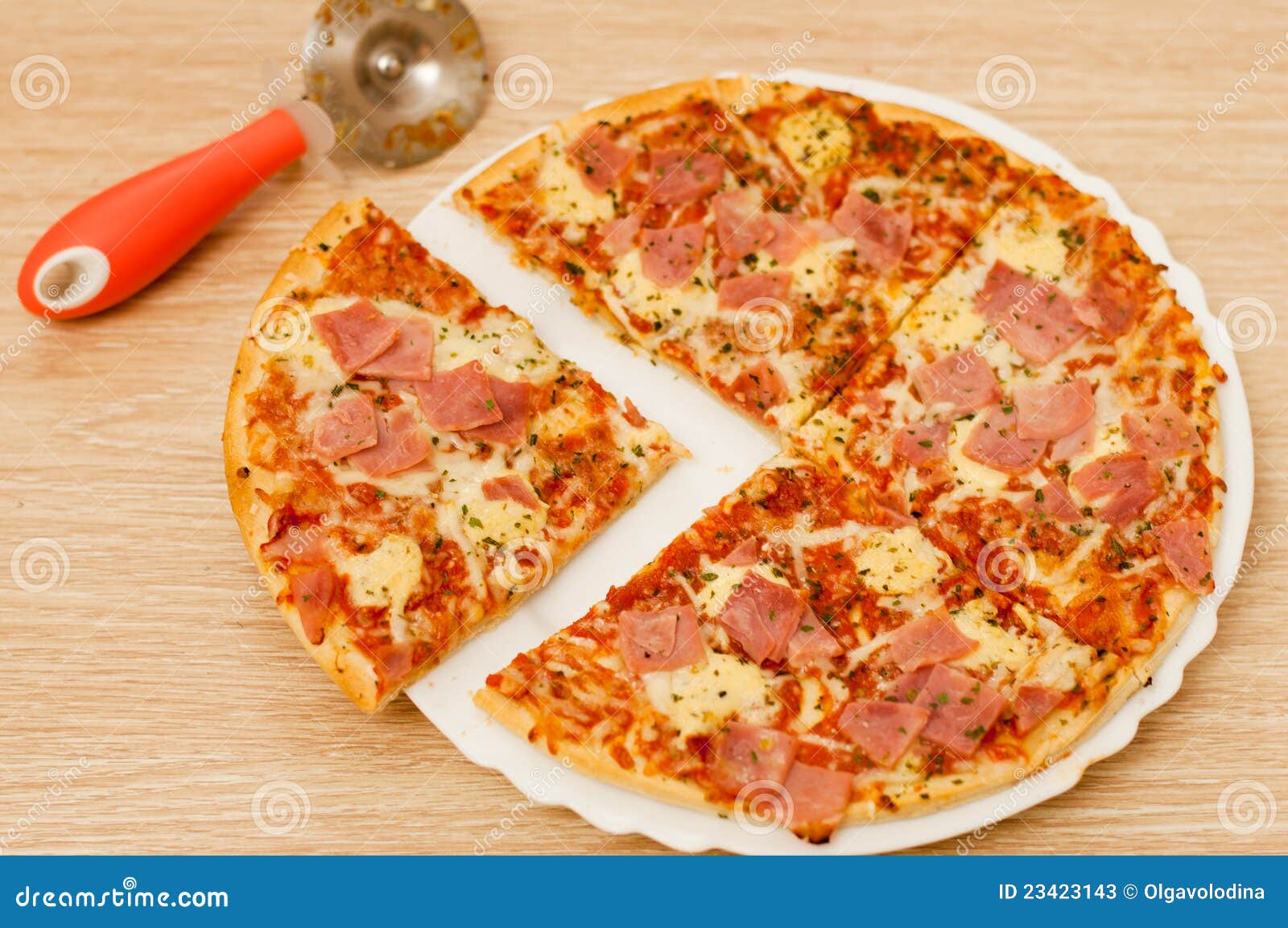 Appetizing pizza with ham stock image. Image of food - 23423143