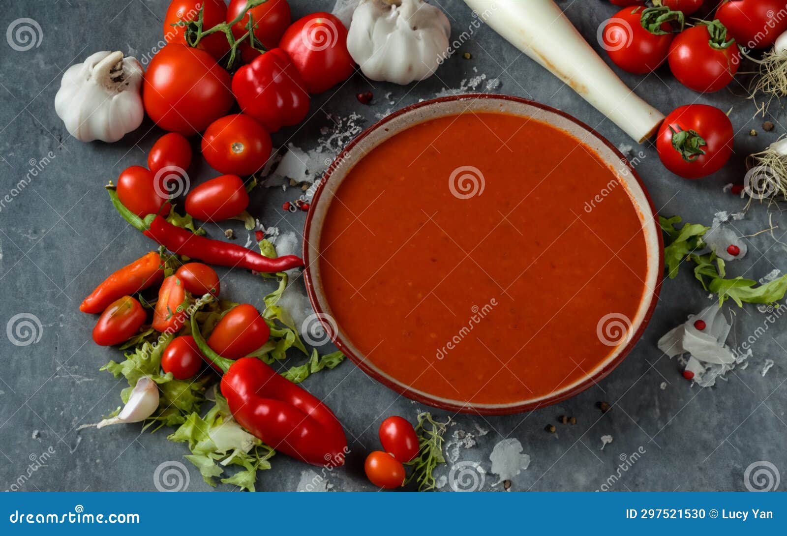 Appetizing Soup on the Table.View from the Above Stock Illustration ...
