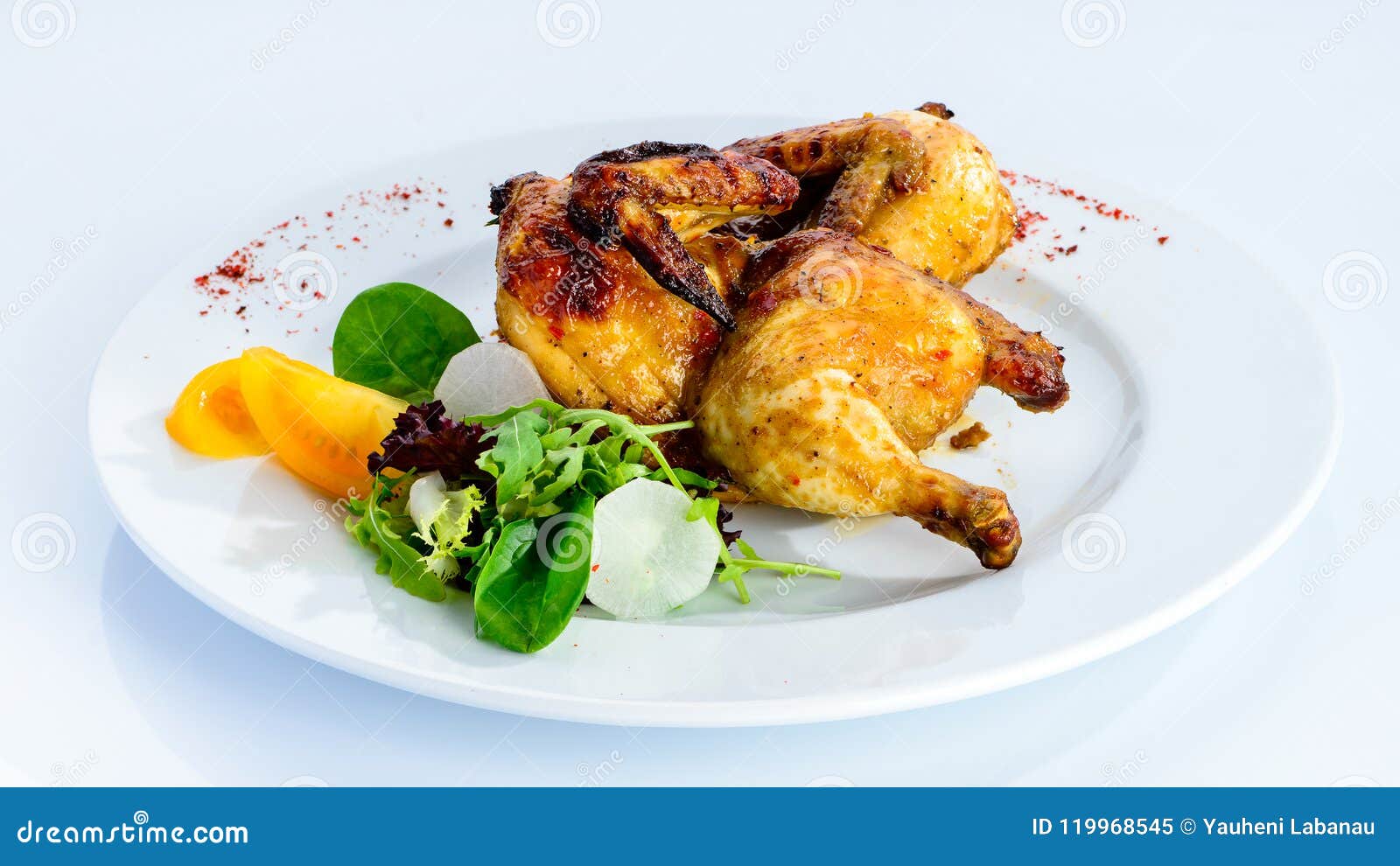 Appetizing Spicy Baked Mini Chicken on the Plate on Light Background ...