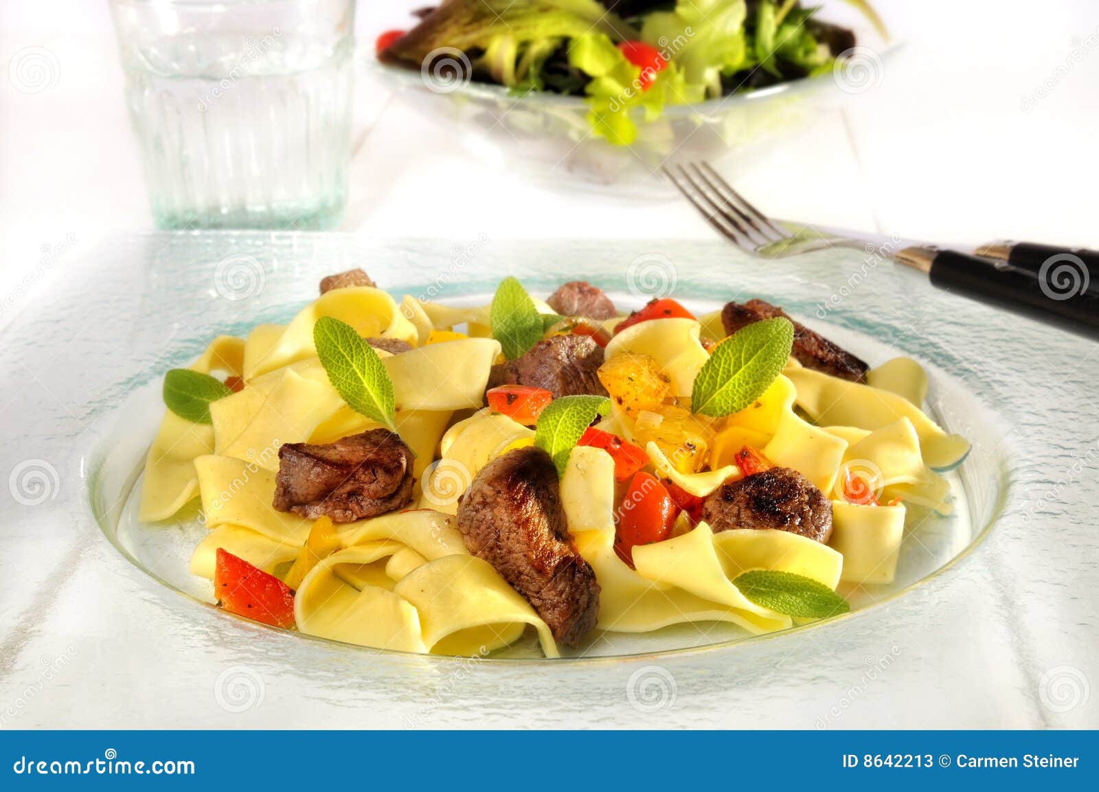 Appetizing steak pasta stock image. Image of pasta, cutlery - 8642213