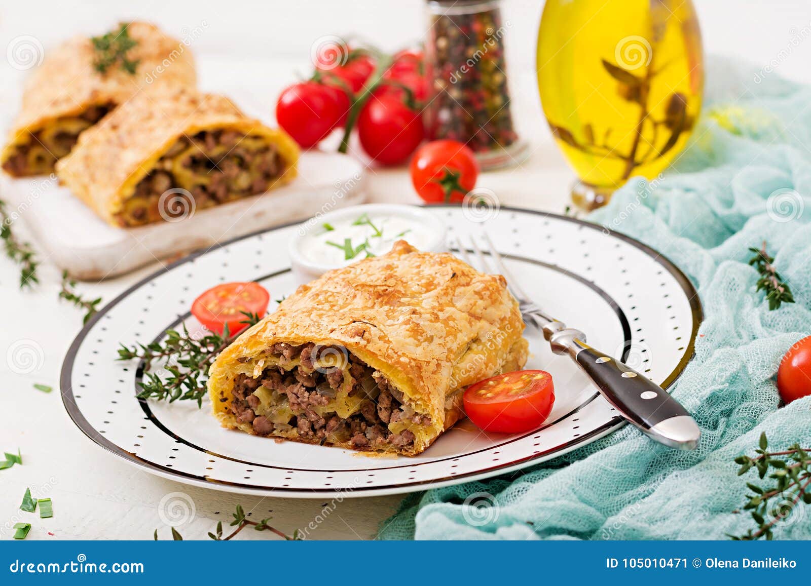 Appetizing Strudel with Minced Beef Stock Image - Image of dish, filo ...