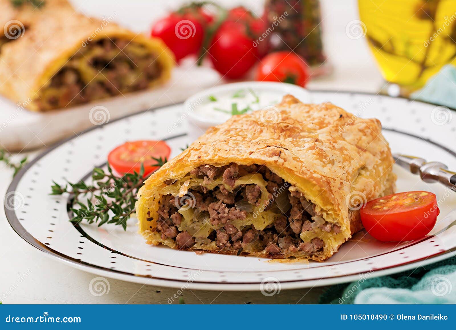 Appetizing Strudel with Minced Beef Stock Photo - Image of cooked ...