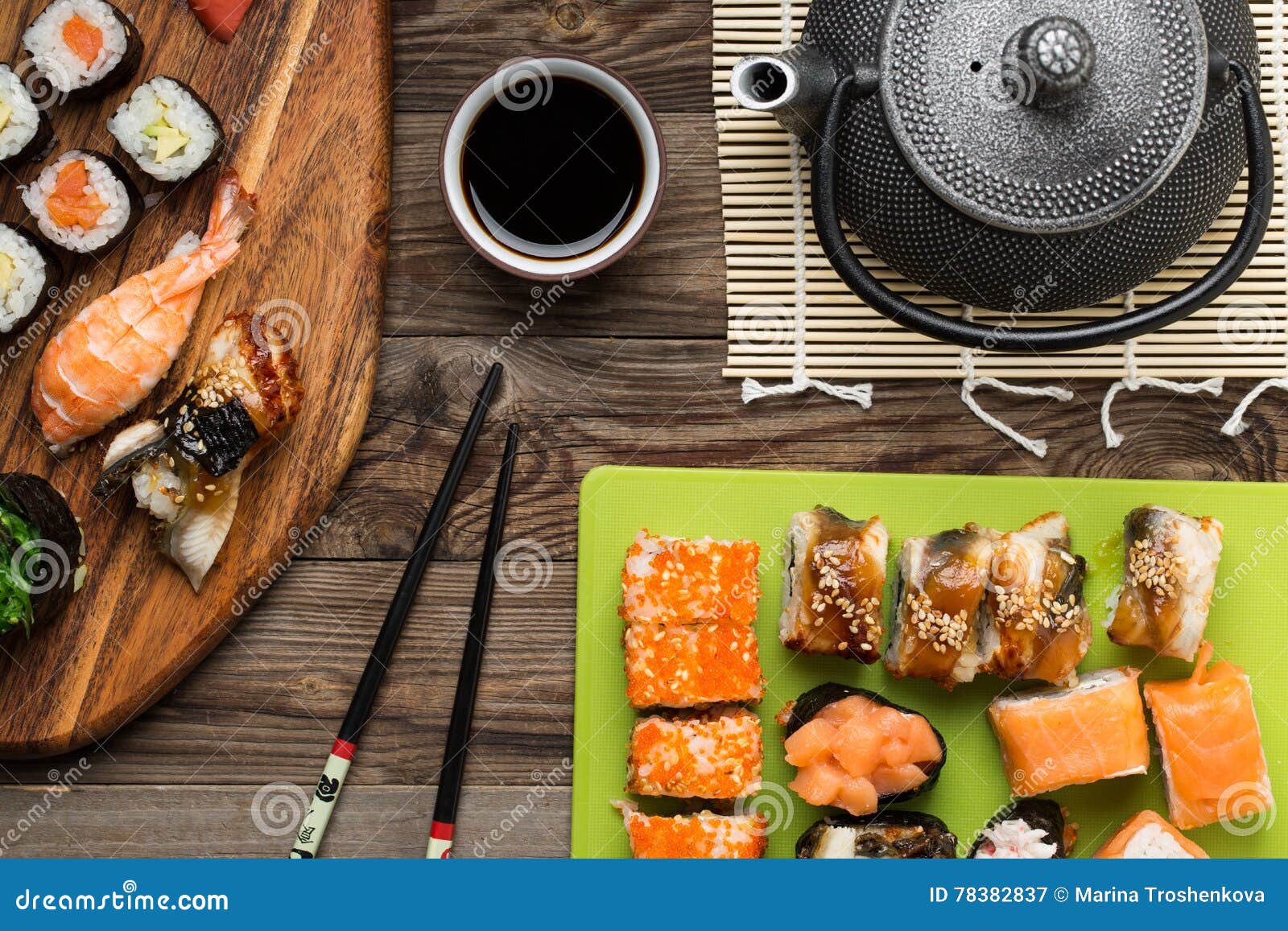 Appetizing Sushi Set in Classic Serving, Top View Stock Image - Image ...
