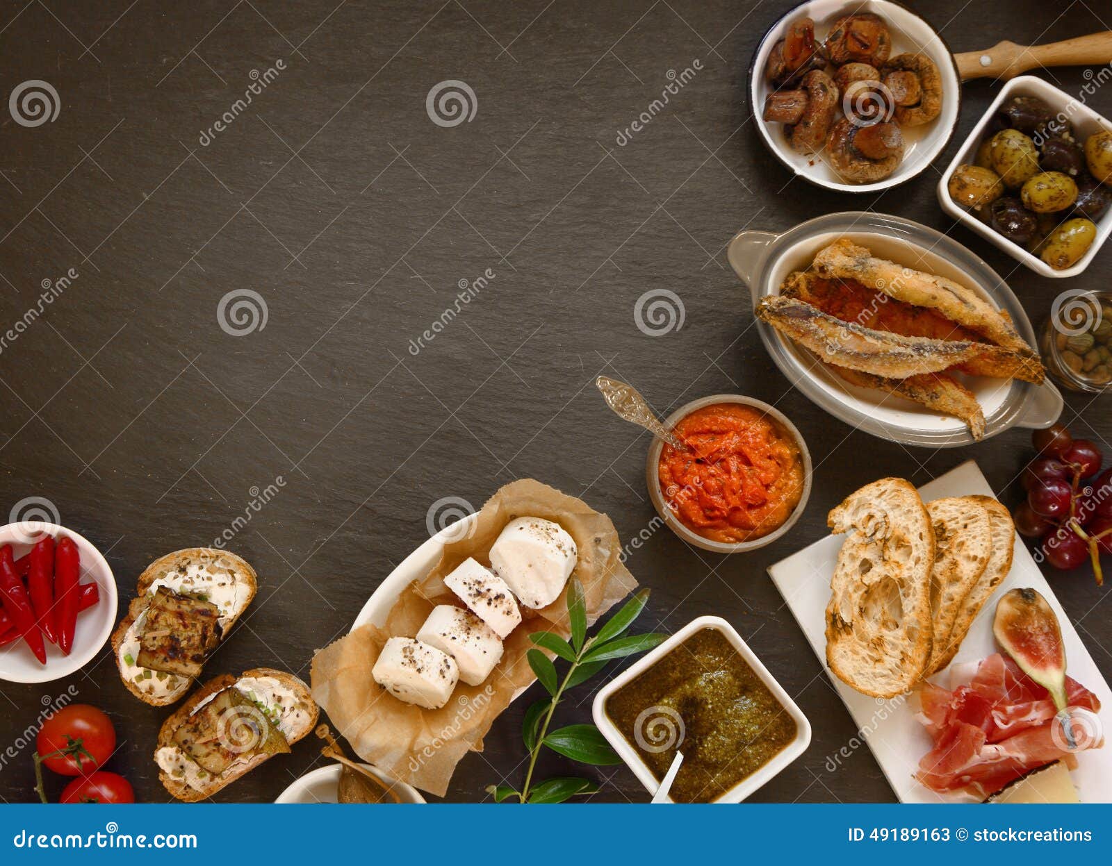 Appetizing Tapas on Table with Copy Space Stock Image - Image of meat ...