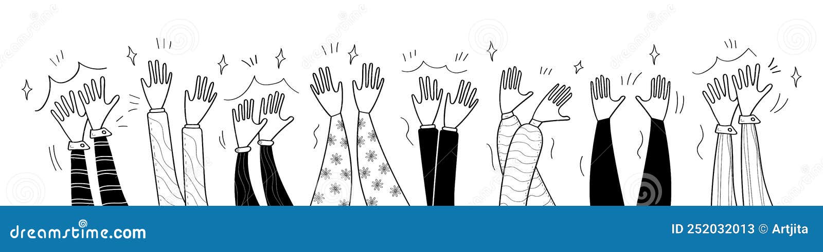 Applaud Hands Vector in Doodle Style. Hand Drawn Clapping Human Hands ...