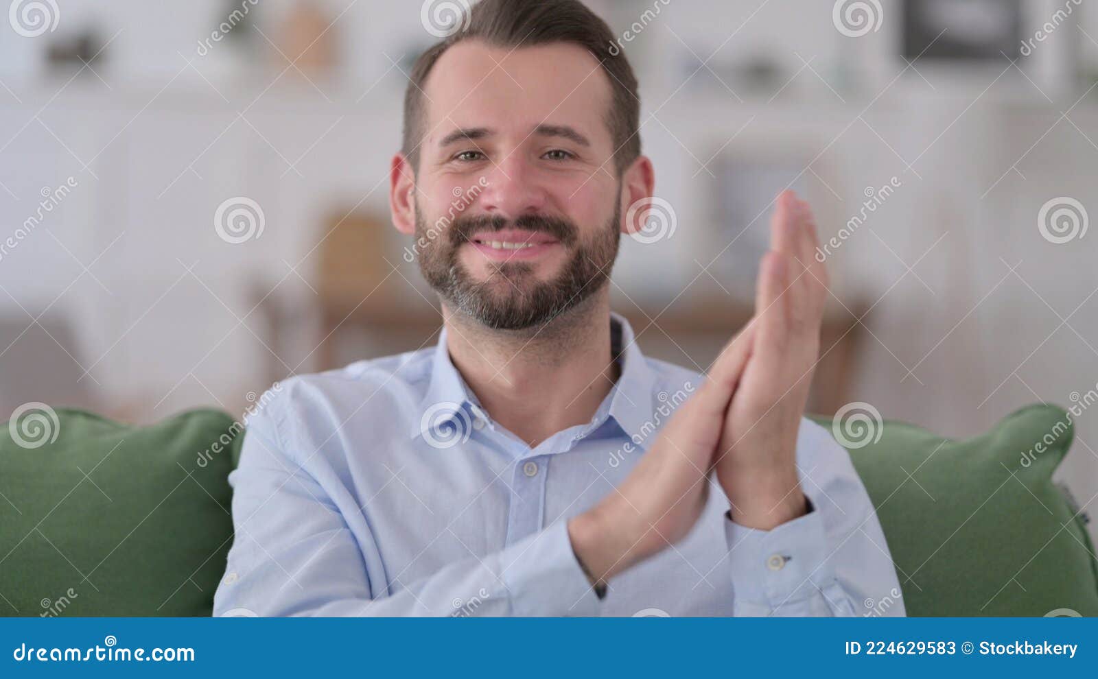 Applaud, Happy Young Man Clapping at Home Stock Image - Image of ...