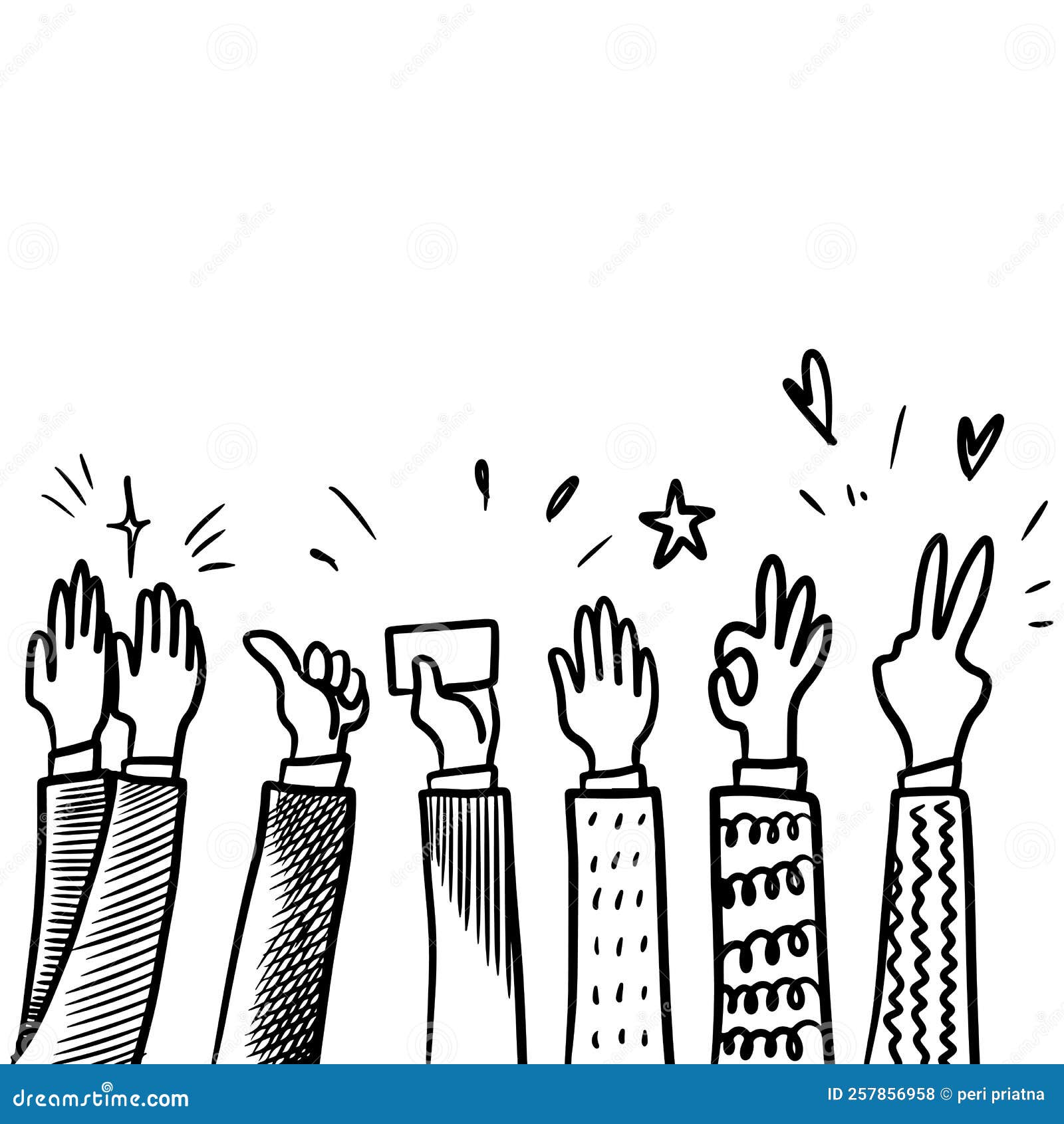 Applause Hand Draw, Doodle Clapping Ovation. Thumbs Up Gesture Isolated ...
