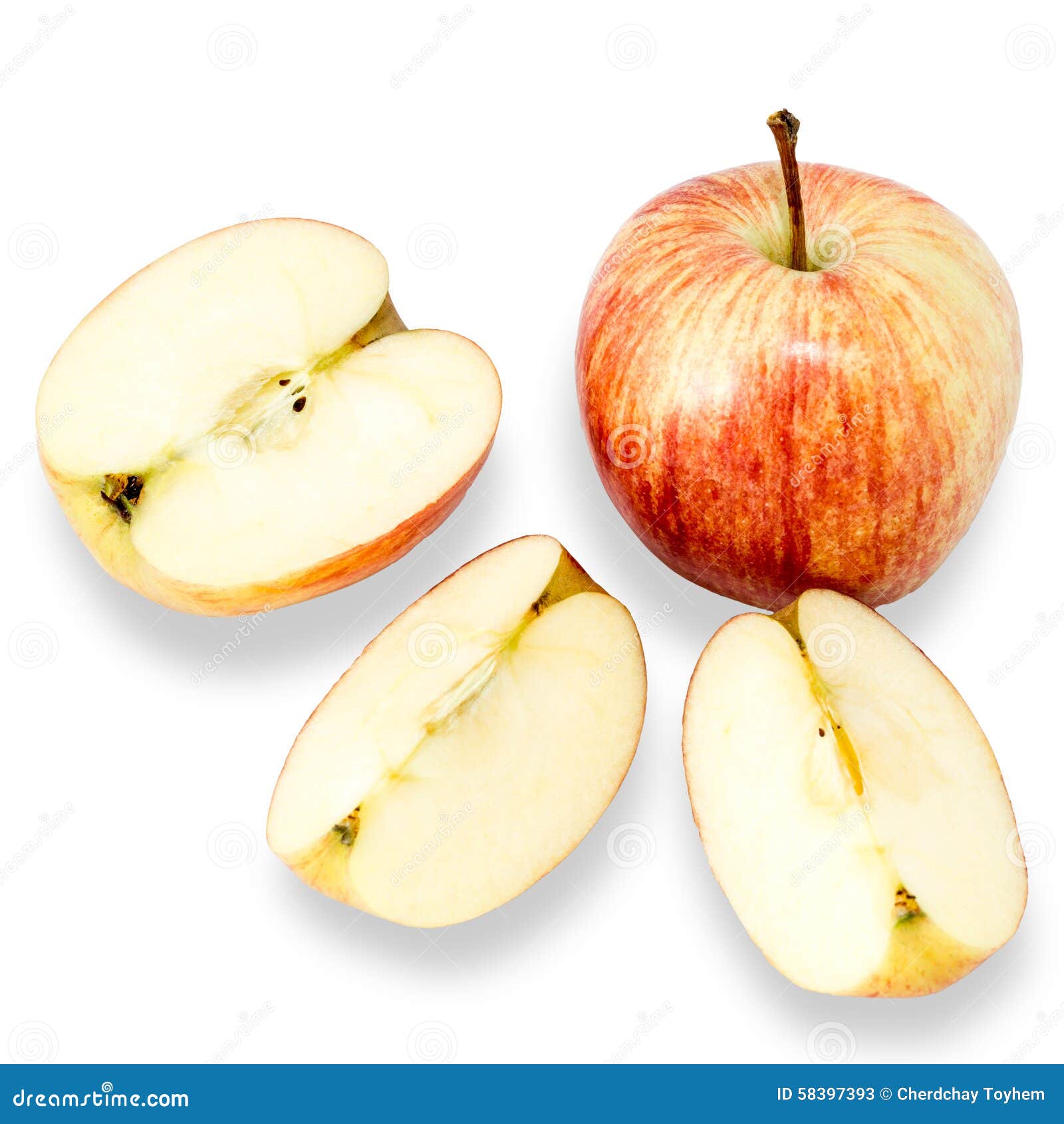 Apple and Apple Slices on White Background. Stock Image - Image of ...
