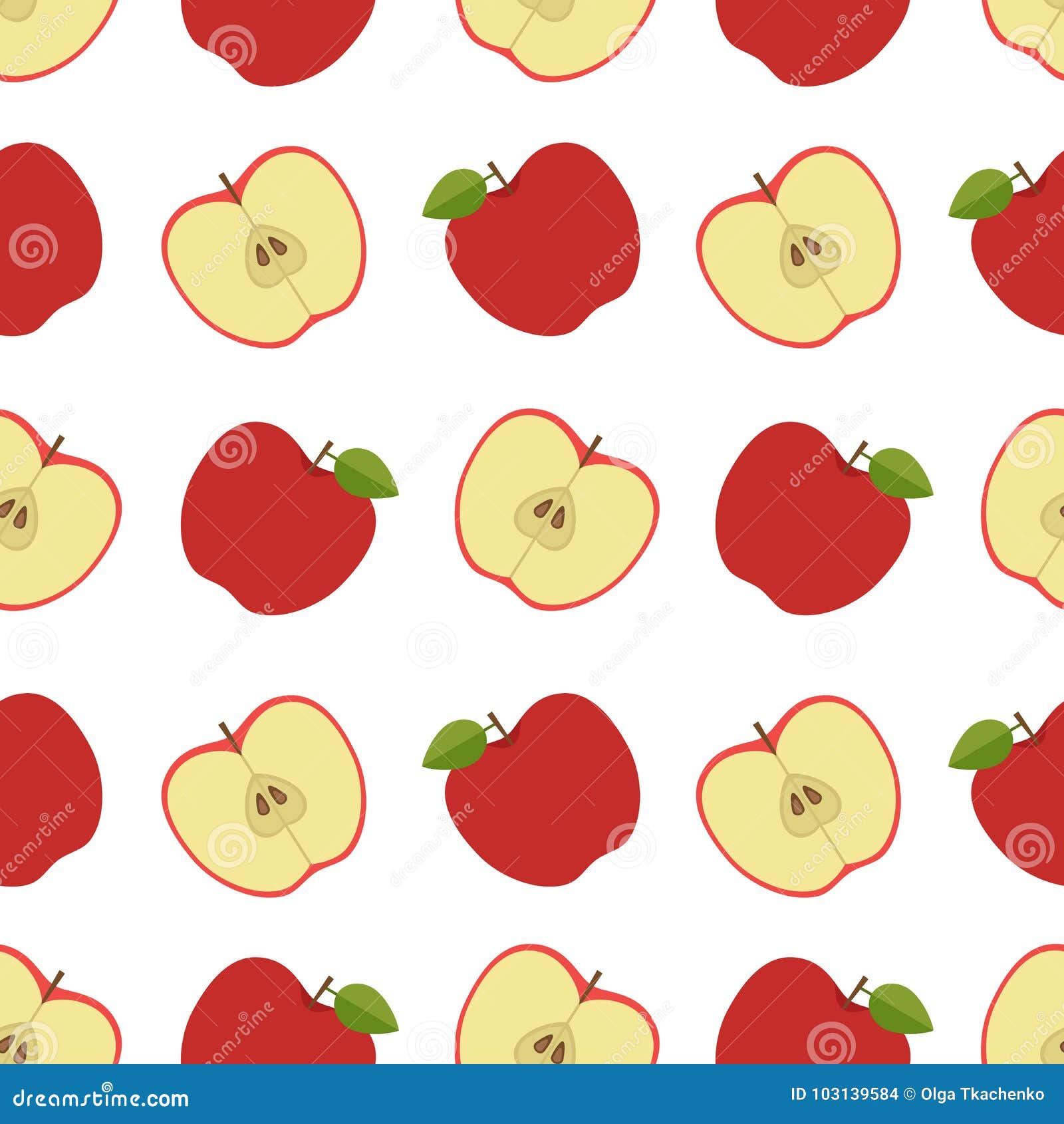 Apple Background. Seamless Pattern with Apples. Flat Style. Vector ...