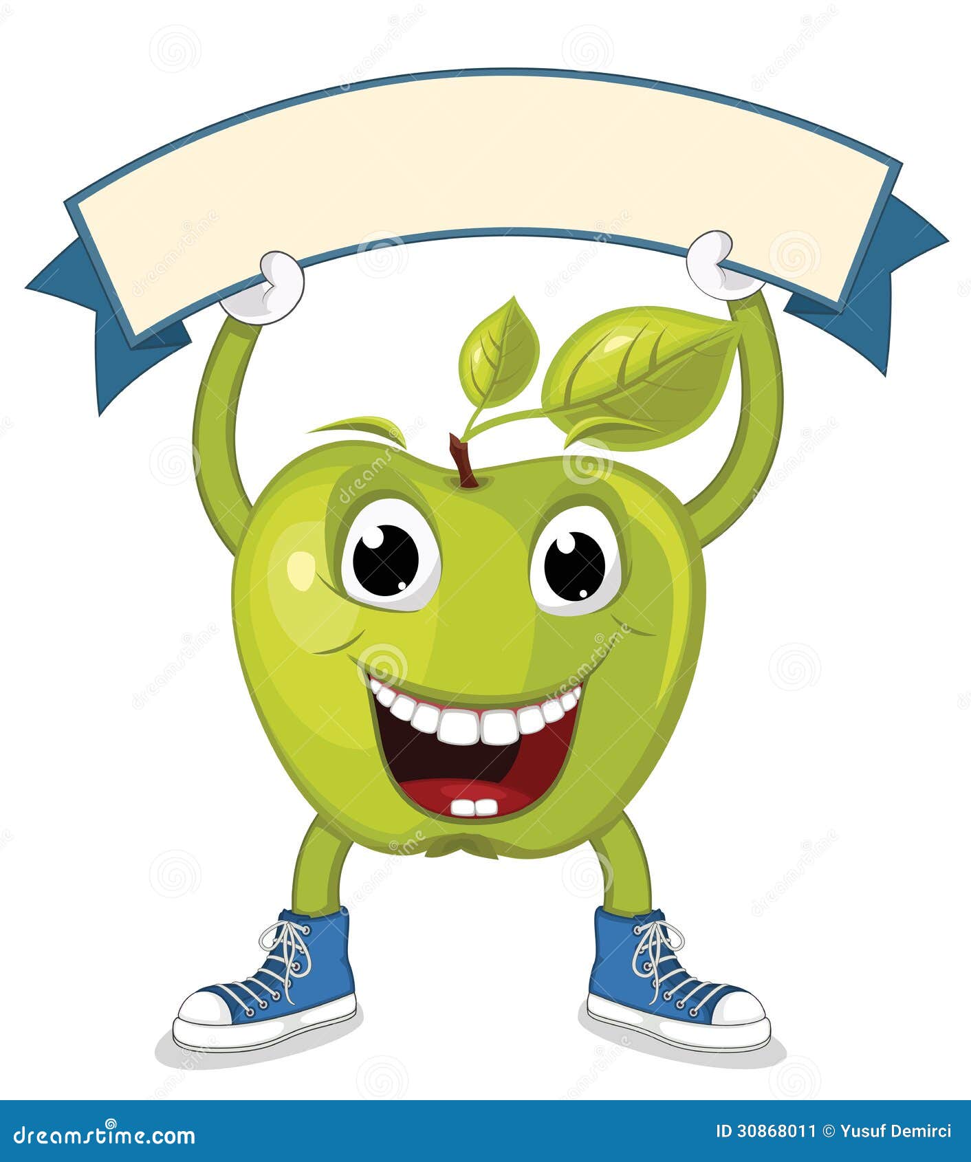 Apple with Banner Vector Illustration Stock Vector - Illustration of ...