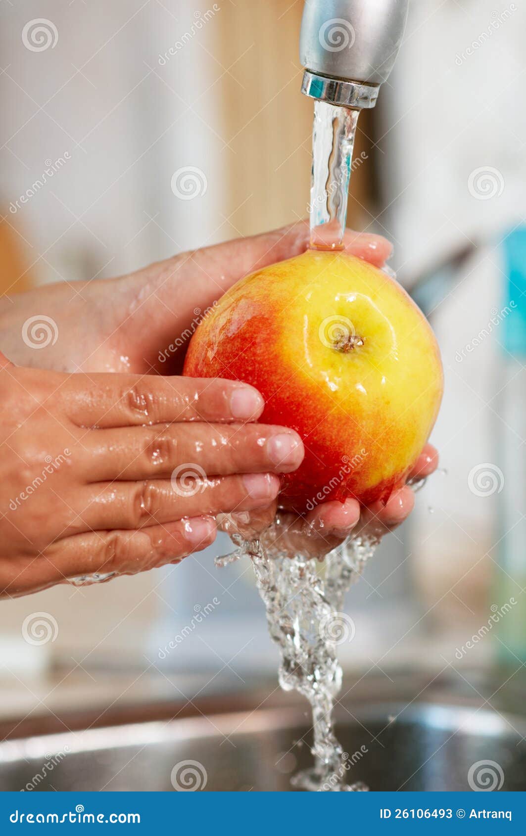 Apple Being Washed To Eliminate Contamination By Viruses And Bacteria ...