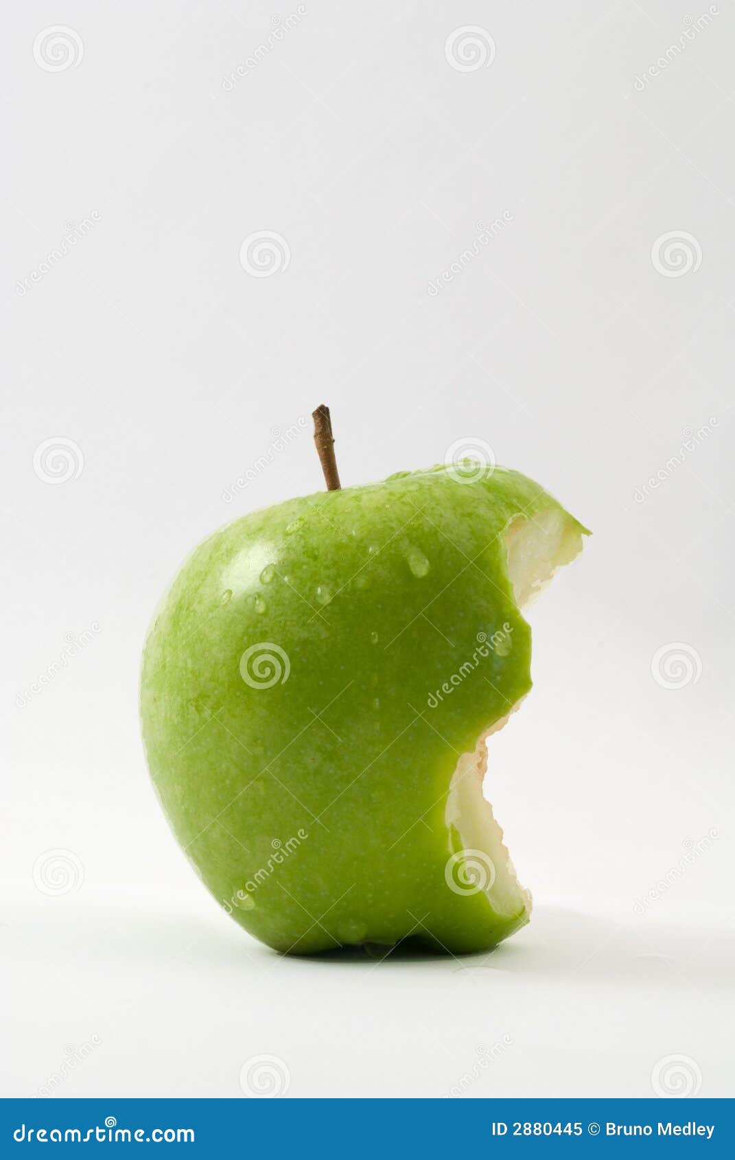 Apple With Bite Marks On A Yellow Background, Fruit Texture That Is ...
