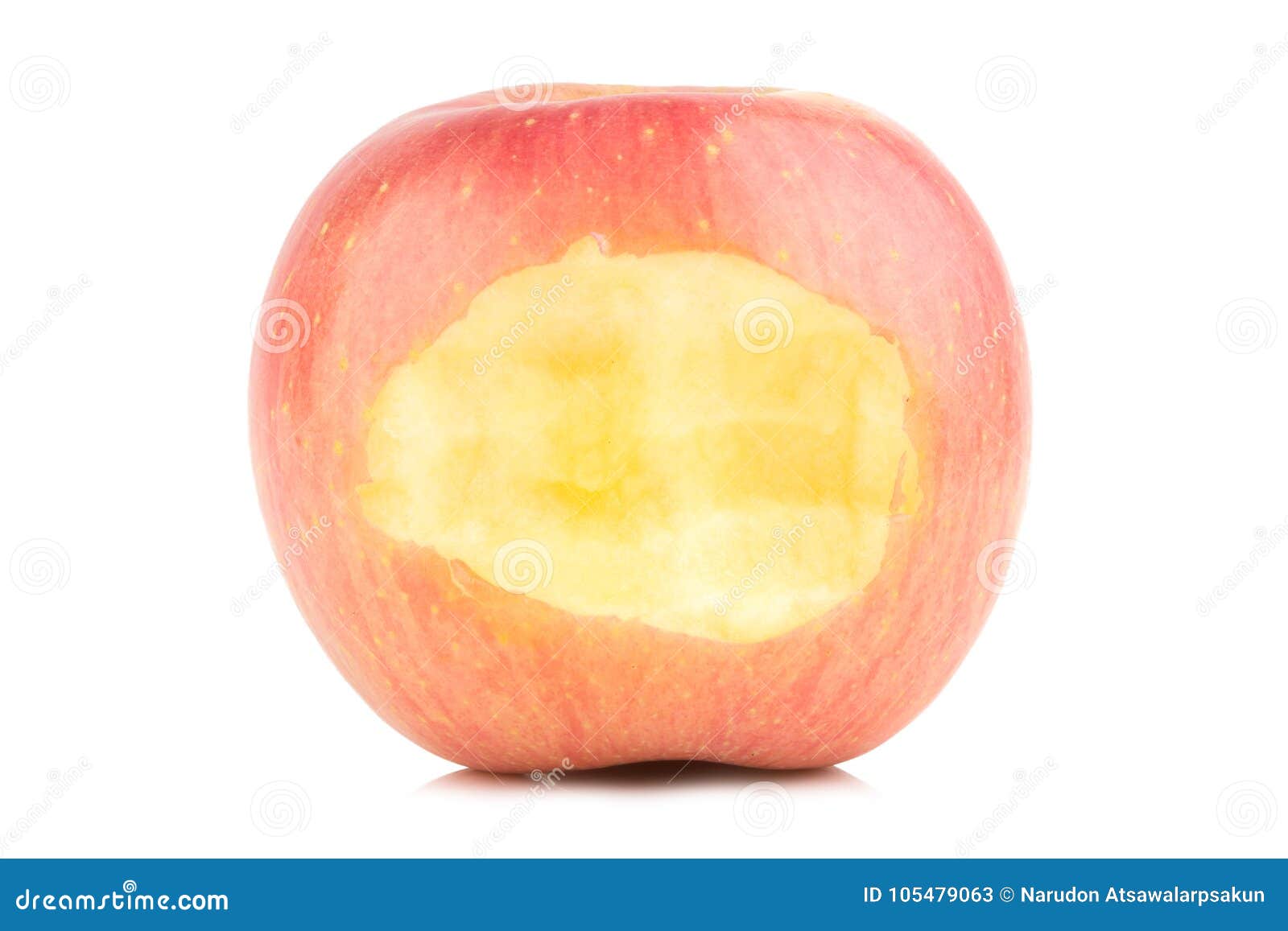Apple With Bite Marks On A Yellow Background, Fruit Texture That Is ...