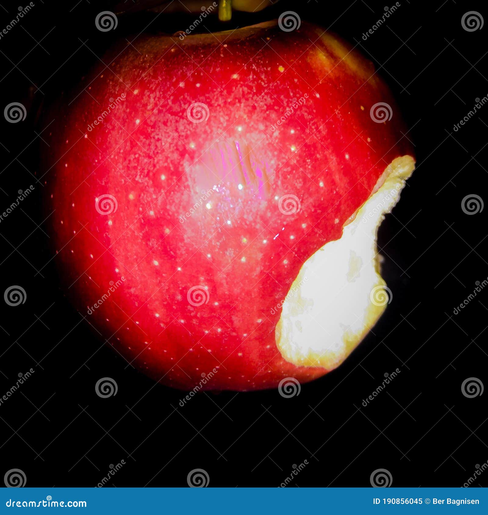 Apple With Bite Marks On A Yellow Background, Fruit Texture That Is ...