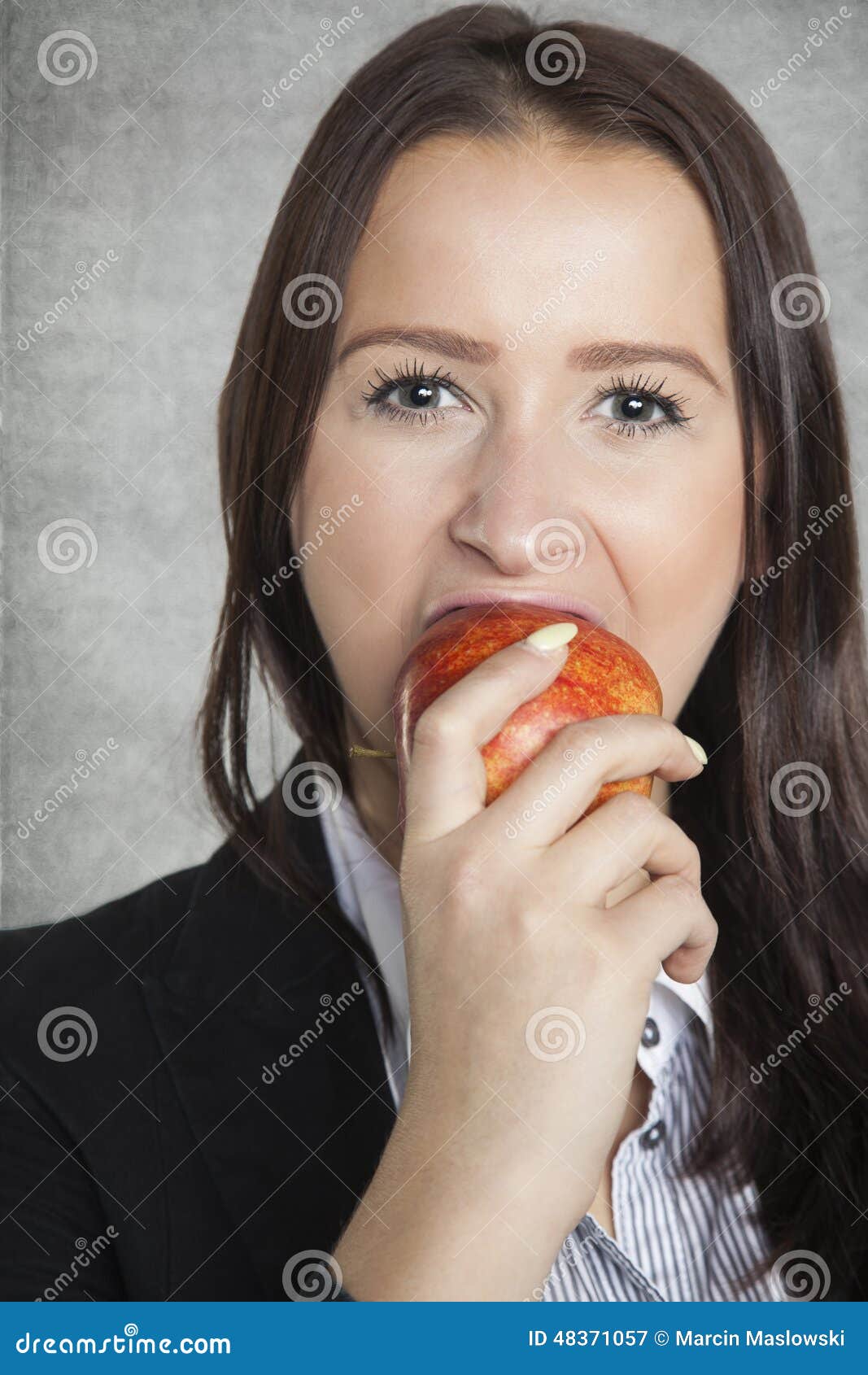 Apple With Bite Marks On A Yellow Background, Fruit Texture That Is ...
