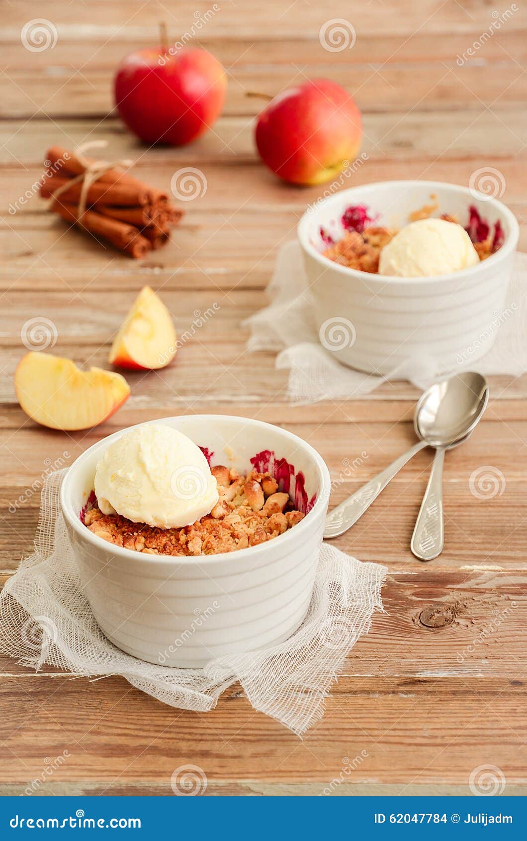 Apple and Blackcurrant Crumble with Ice Cream Stock Photo - Image of ...
