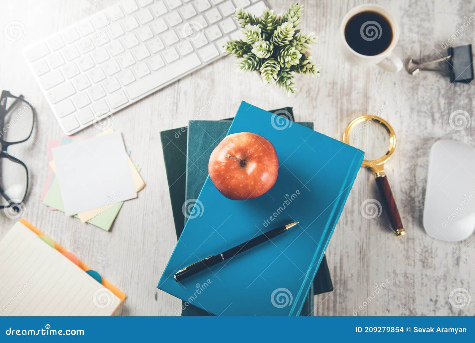 Apple on Book with Computer on Desk Stock Photo - Image of desk ...