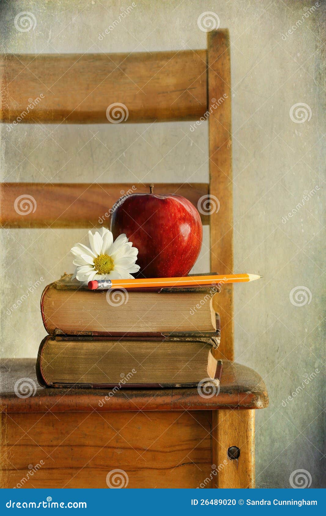 Apple and Books on Old School Chair Stock Photo - Image of backgrounds ...