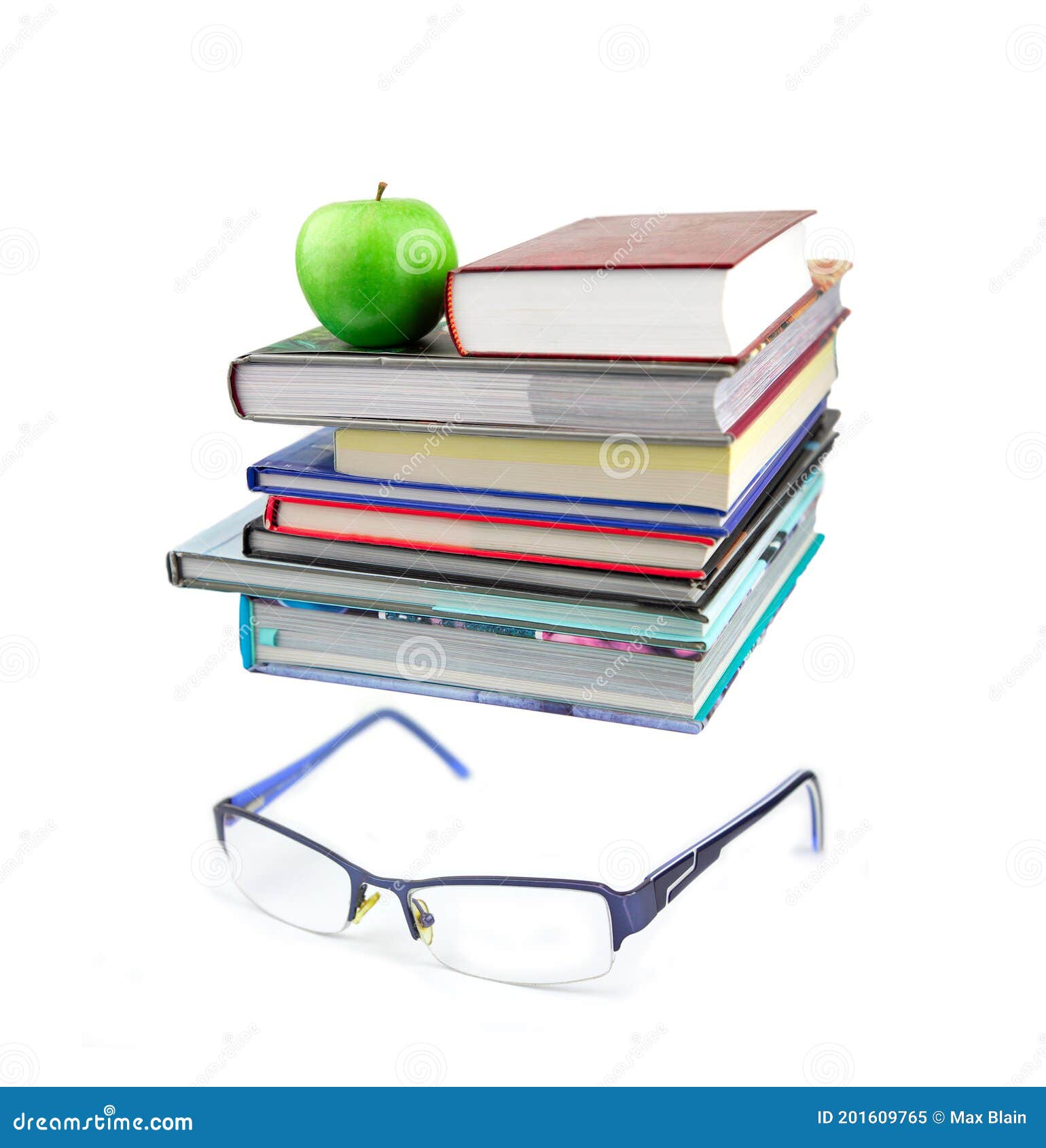 Apple on books stock image. Image of education, glasses - 201609765
