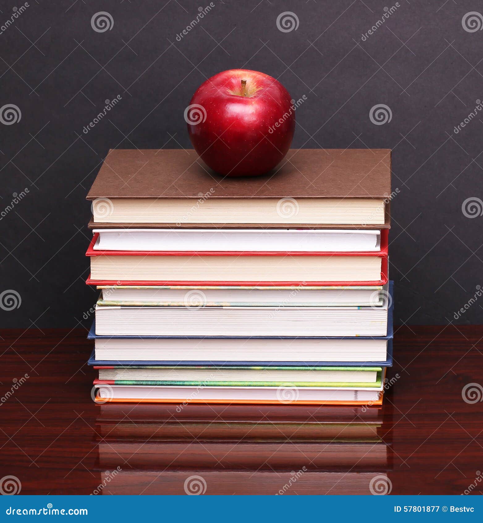 Apple with Books on Wood Desk Stock Image - Image of heap, apple: 57801877